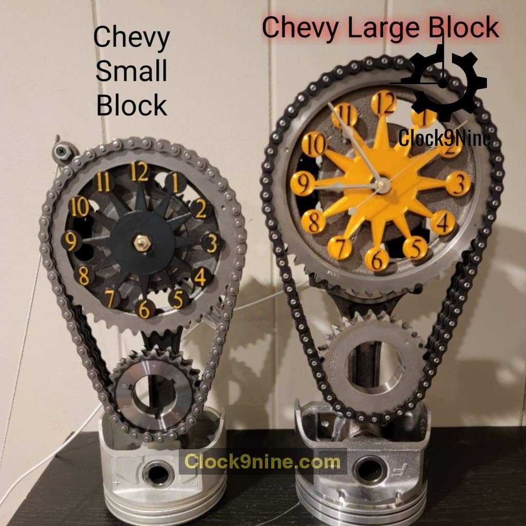 Chevy Big block Timing Chain Clock, Motorized, Rotating. – Clock9nine